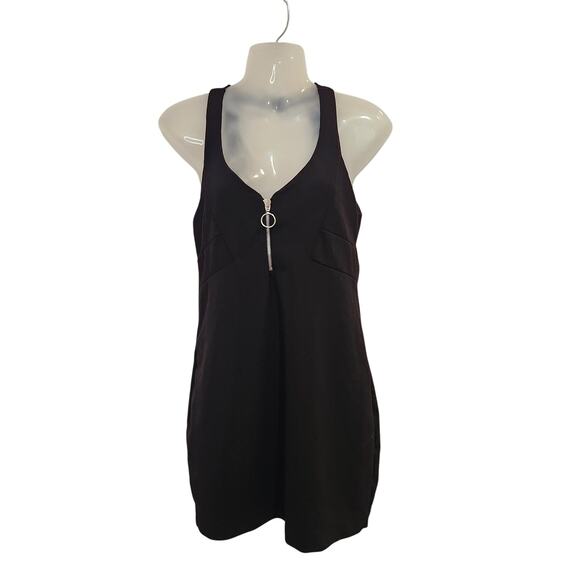 Zara | Dresses | Zara Zip Front Sleeveless Vneck Above The Knee Black ...